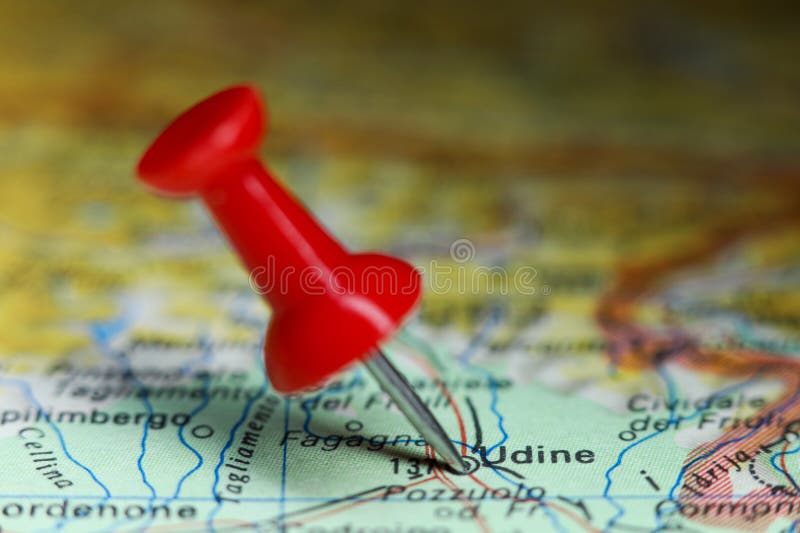 Udine, Italy pin on map stock photo. Image of geography - 368119996
