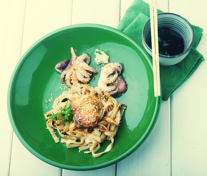 Udon Noodles Salmon Octopus Stock Photos - Free & Royalty-Free Stock ...