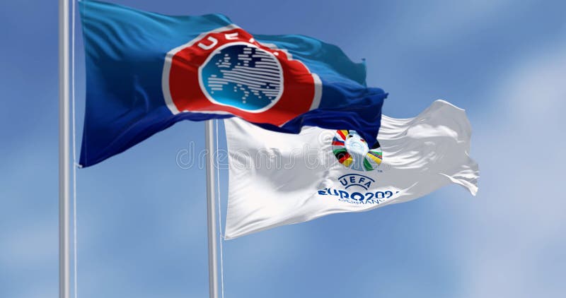 UEFA and UEFA Euro 2024 Flags Waving on a Clear Day Editorial Image ...