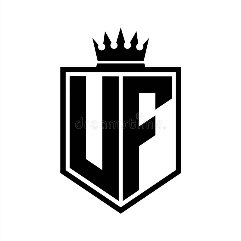 UF Logo Monogram Bold Shield Geometric Shape with Crown Outline Black ...