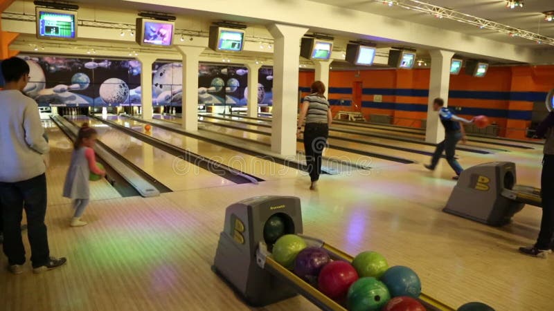 People Play Bowling in the Playing Hall Stock Footage - Video of male ...
