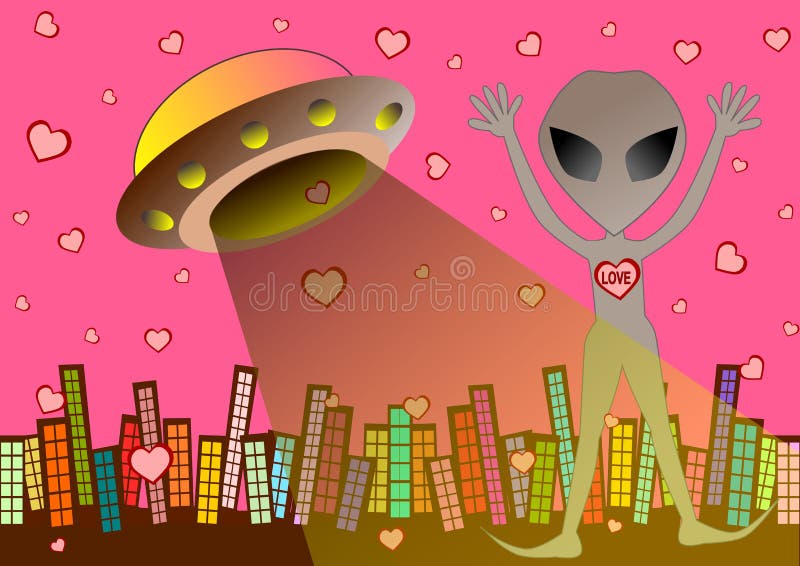 UFO Alien in Love Background Illustration Stock Illustration ...
