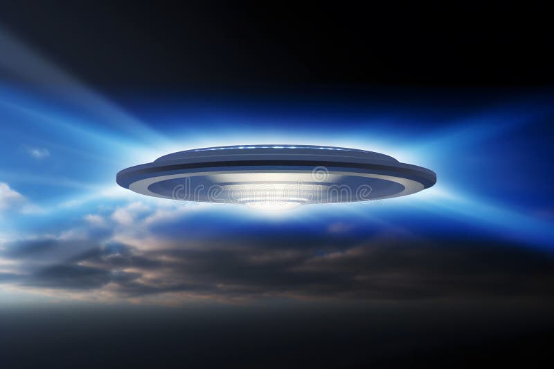 UFO, an Alien Plate Hovering Over the Field, Hovering Motionless in the ...