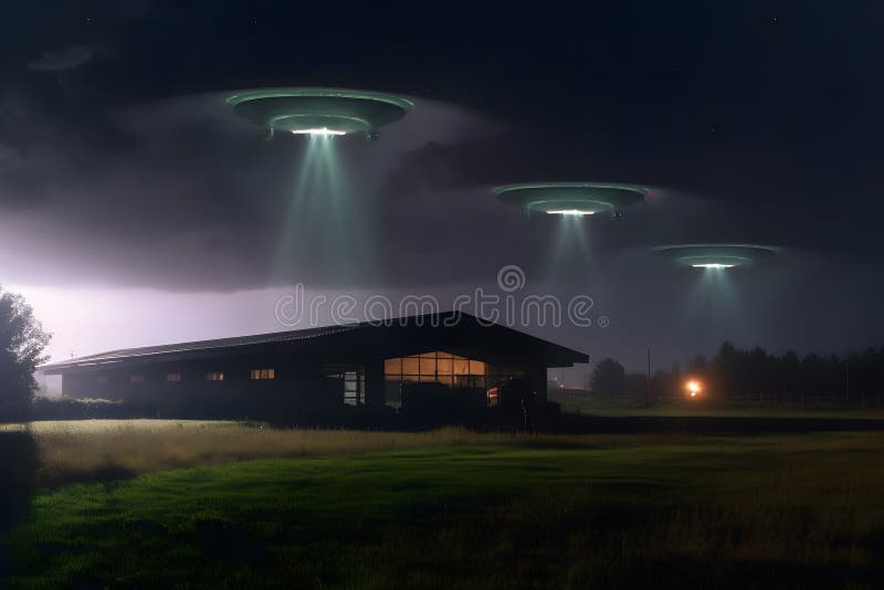 UFO, an Alien Plate Hovering Over the Field, Hovering Motionless in the ...