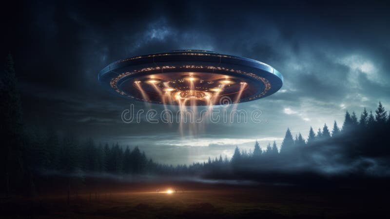 UFO, an Alien Plate Hovering Over the Field, Hovering Motionless in the ...