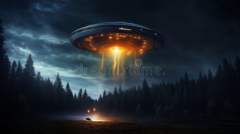 UFO, an Alien Plate Hovering Over the Field, Hovering Motionless in the ...