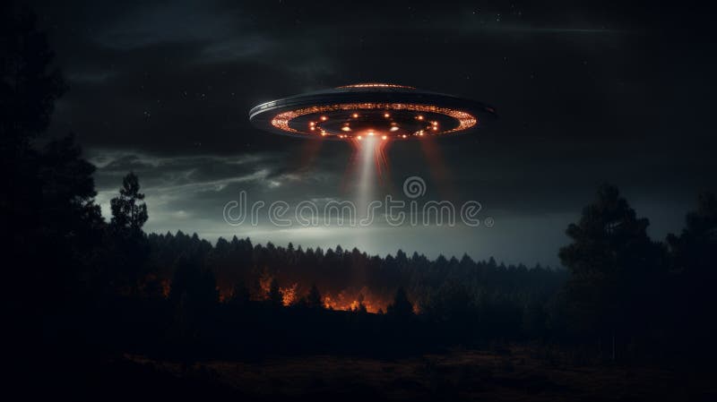 UFO, an Alien Plate Hovering Over the Field, Hovering Motionless in the ...