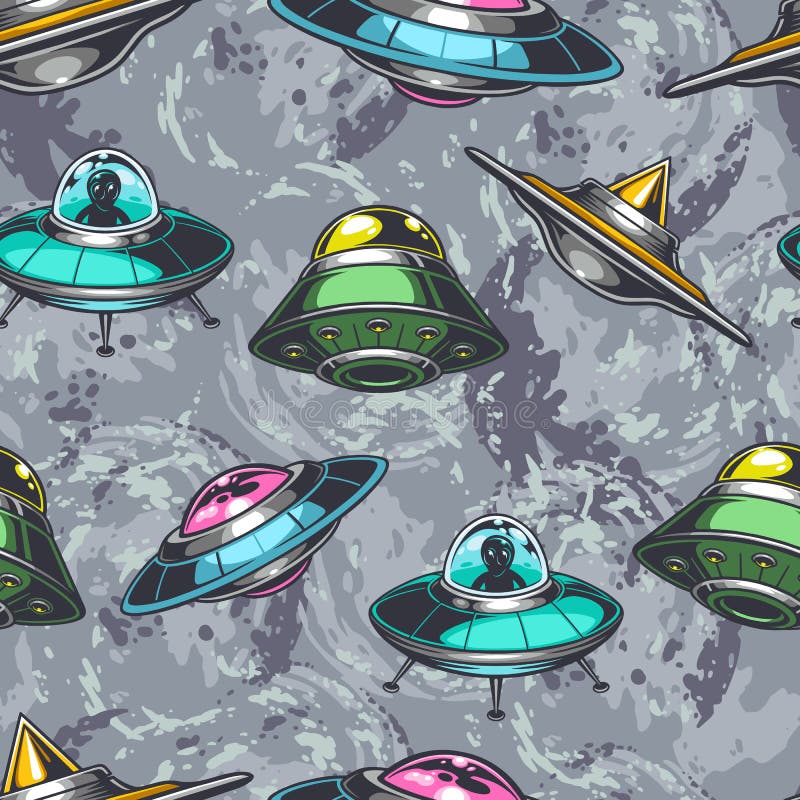 UFO Aliens Colorful Seamless Pattern Stock Vector - Illustration of ...