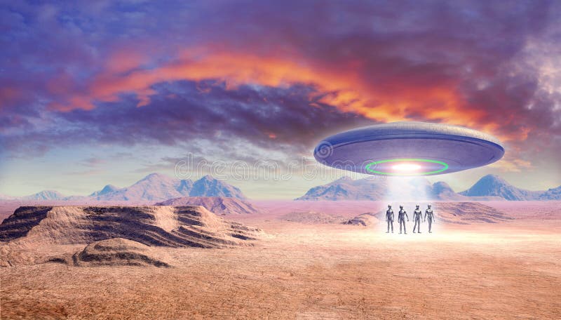 Ufo and Aliens in the Desert Stock Illustration - Illustration of ...