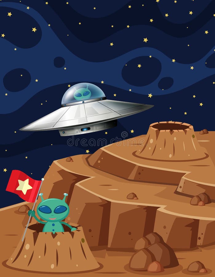 UFO and Aliens in Space Scene Stock Vector - Illustration of planet ...