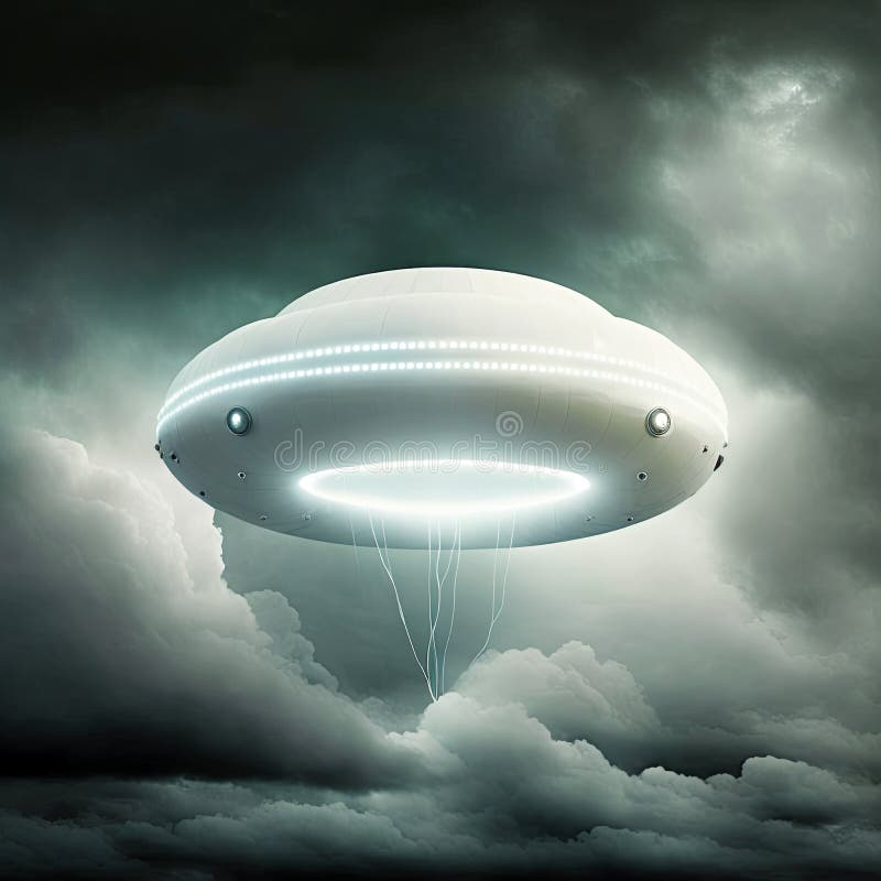 Flying White Scifi Ufo Balloon during Storm. Ufo Balloon. Generative Ai ...