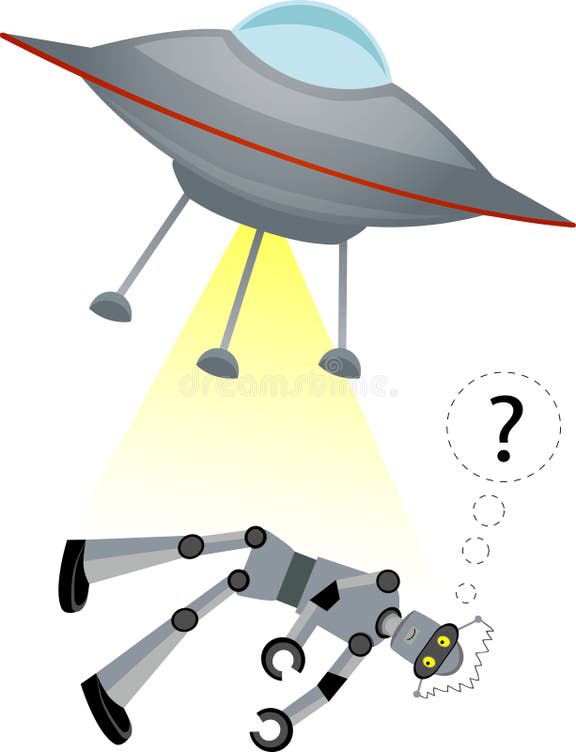 UFO Beaming Up Sad Confused Robot Stock Illustration - Illustration of ...