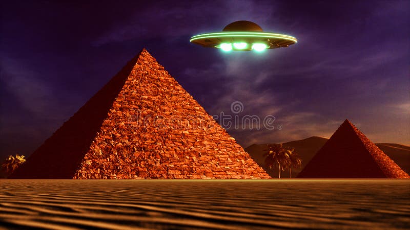 Ufo Circles Next To a Pyramid 3d Rendering Stock Illustration ...