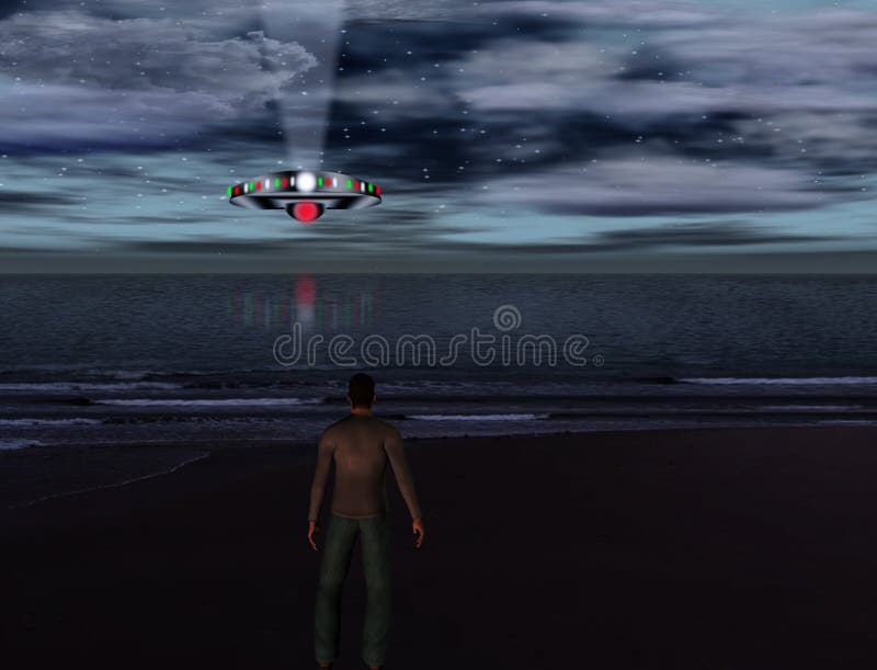 UFO with colorful lights stock illustration. Illustration of flying ...