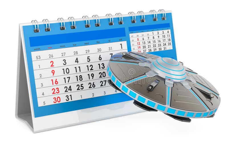 UFO with Desk Calendar. 3D Rendering Stock Illustration - Illustration ...