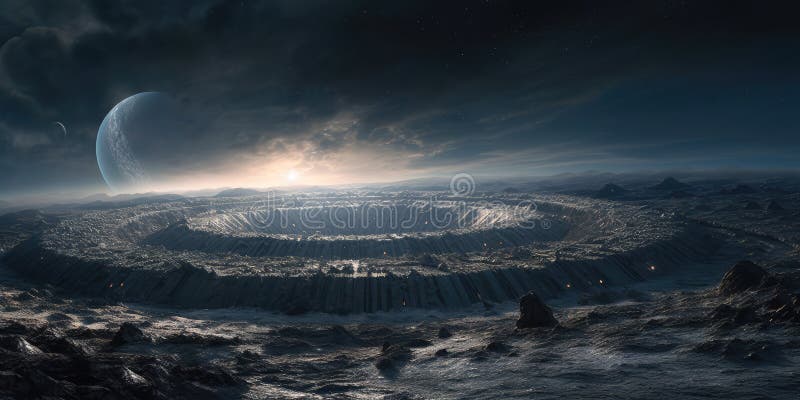 A UFO Emerging from a Crater on an Alien Planet Stock Photo - Image of ...