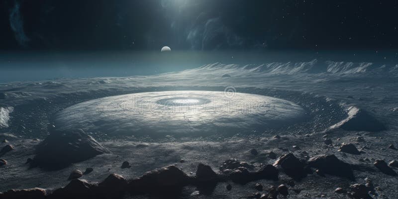 A UFO Emerging from a Crater on an Alien Planet Stock Image - Image of ...