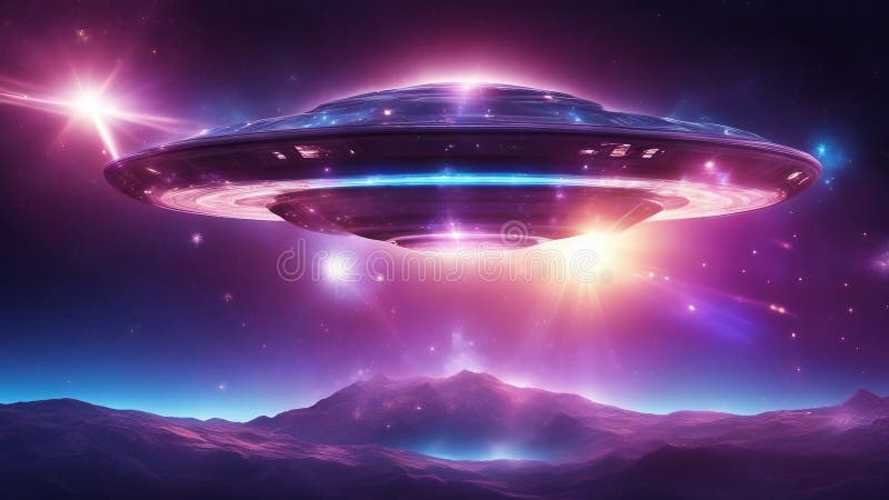 Ufo, an Exploding Star in the Background, UFO, an Alien Space Ship with ...