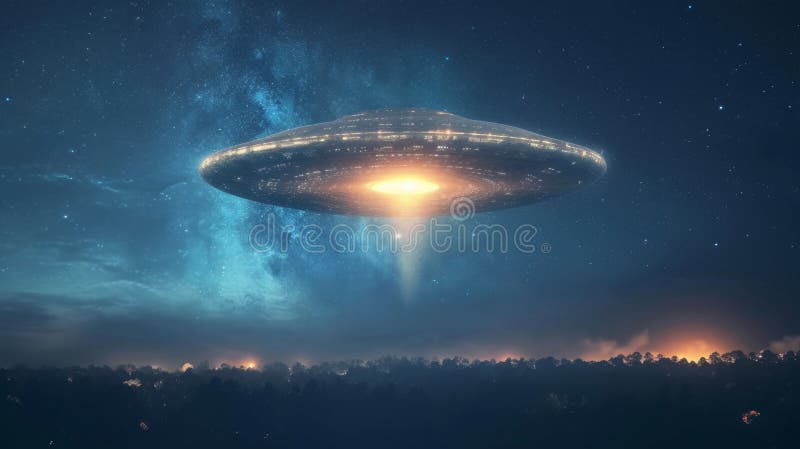 A UFO is Flying in the Night Sky Stock Photo - Image of light, blue ...