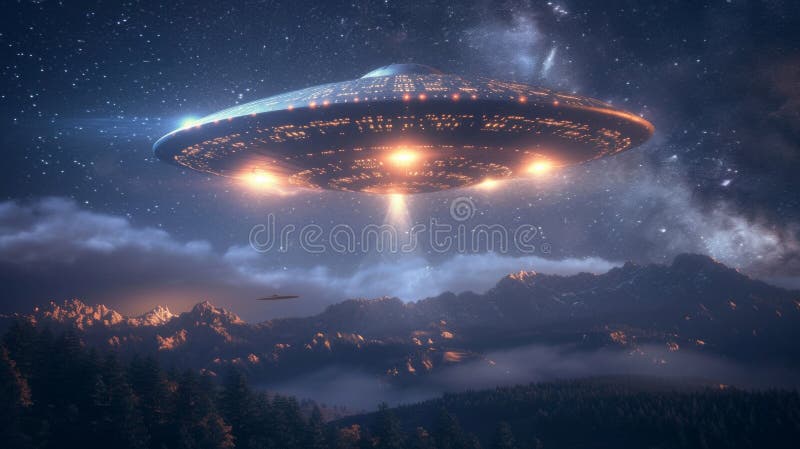 A UFO is Flying in the Night Sky Stock Image - Image of earth, blue: 305477973