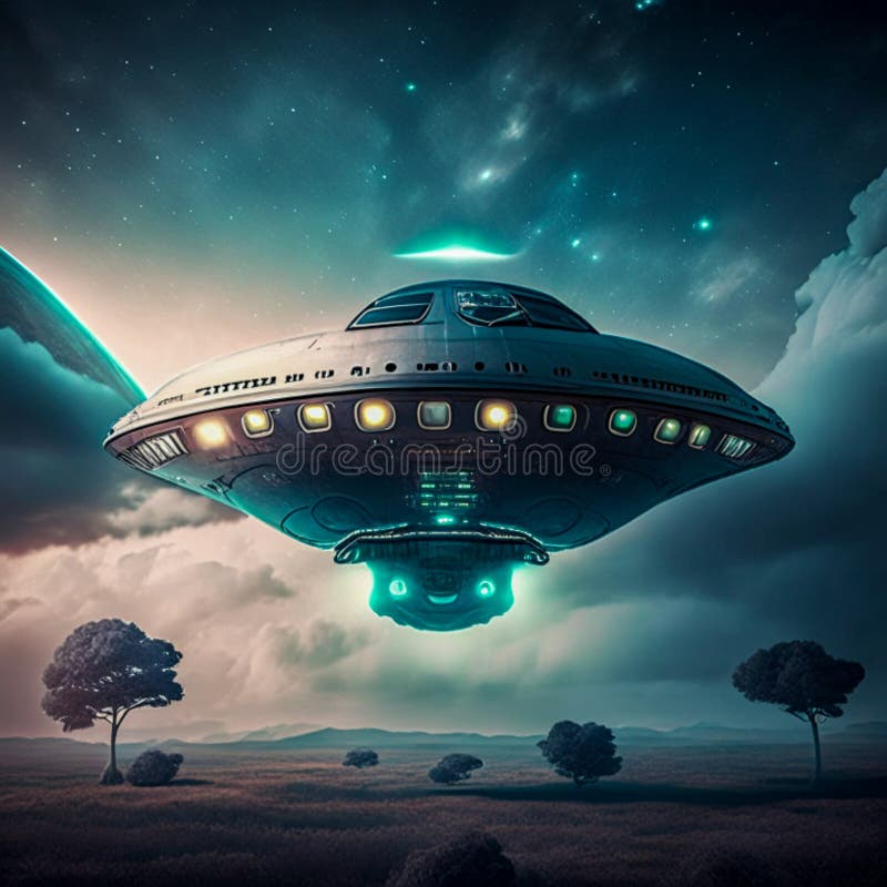 UFO Flying in the Night Sky. Stock Illustration - Illustration of ...