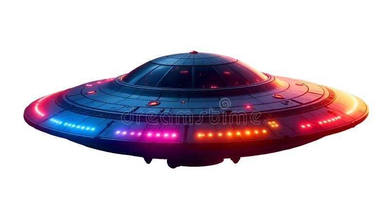 UFO Hover Floating Over Urban Metropolis City, Isolate on Transparent ...