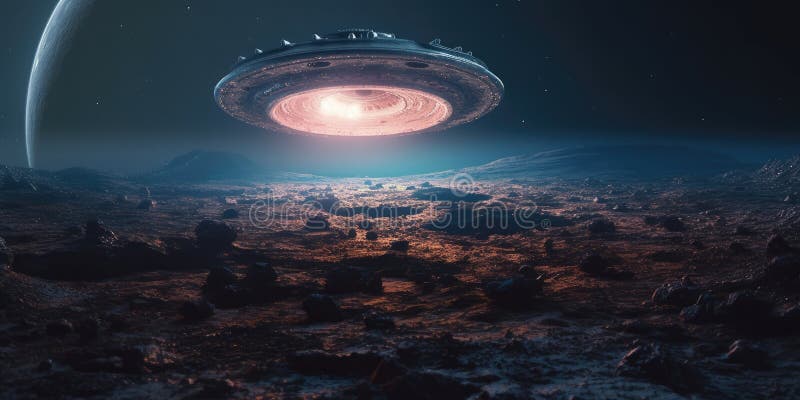 A UFO Hovering Over an Alien Planet Stock Image - Image of spaceships ...