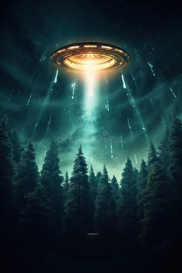 Ufo Hovering Over Desolate Landscape at Night. Alien Spacecraft ...