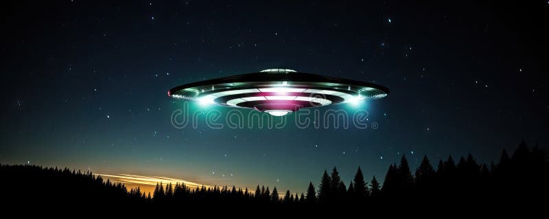 Ufo Hovering Over Desolate Landscape at Night. Alien Spacecraft ...