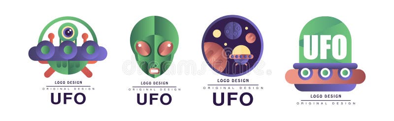 UFO Logo Original Design with Space Shuttle Vector Set Stock Vector ...