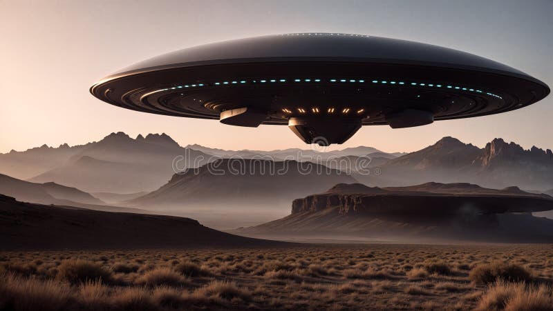 UFO in the Middle of a Desert. Alien Spaceship in the Night Sky Stock ...