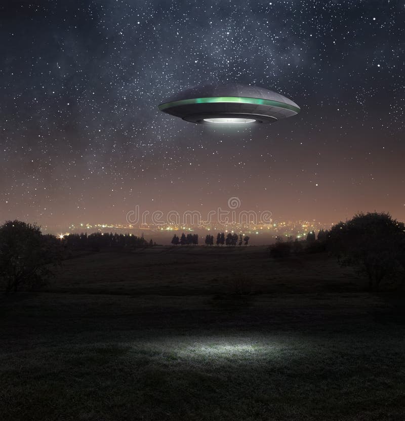 Ufo at night stock image. Image of field, aircraft, hover - 24741663