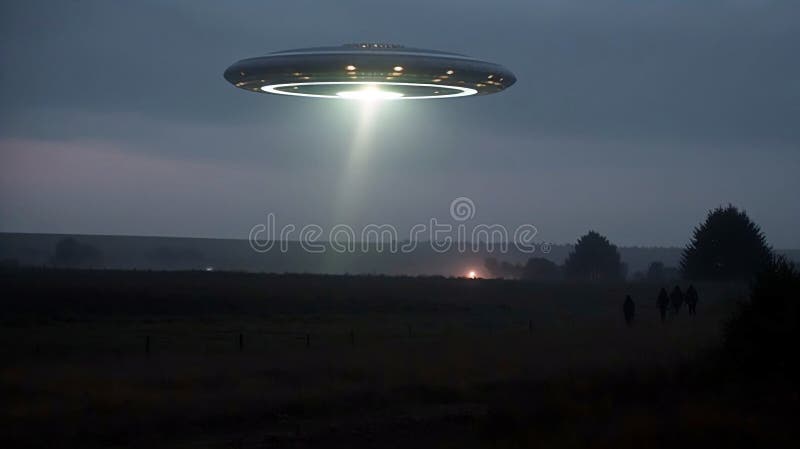 UFO in the night sky stock illustration. Illustration of dusk - 278601485