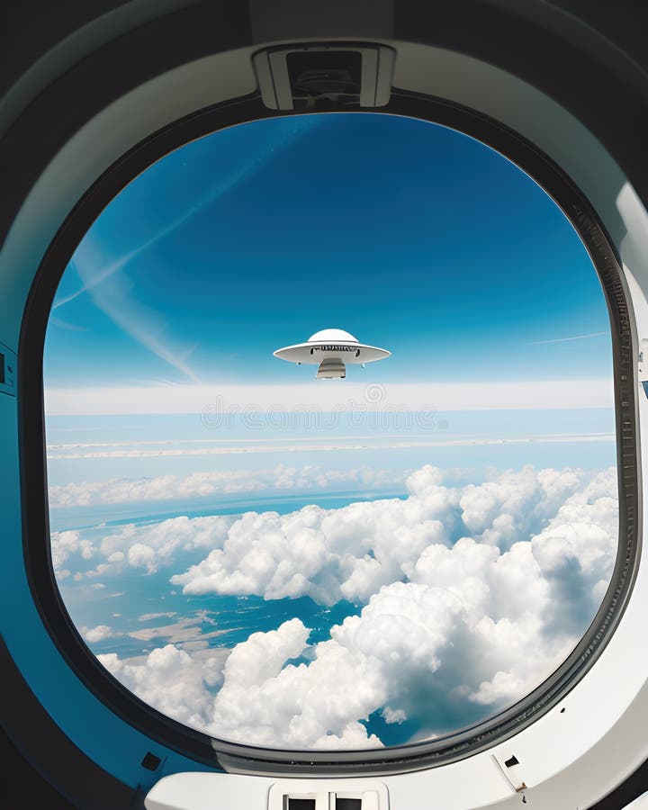UFO Object Seen through the Window of an Passenger Airplane, Generative ...