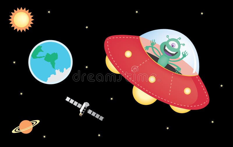 Alien Driving Ufo Vector Illustration Fantasy Galaxy Stock Vector ...
