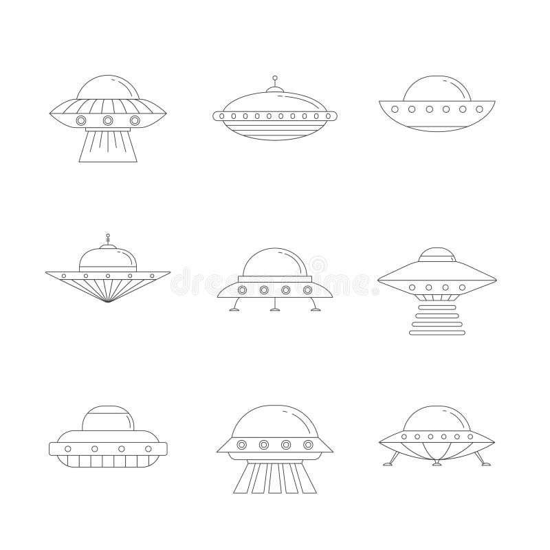 Ufo Outline Colored Simple Icon Set. Clean Design. Stock Vector ...