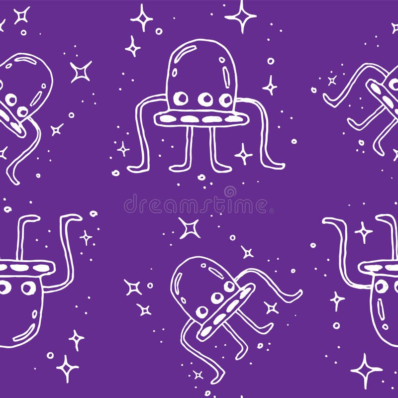 Ufo Seamless Pattern Illustration on Purple Stock Vector - Illustration ...