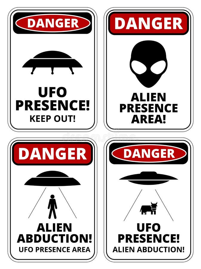 Humorous Danger Road Signs for UFO, Aliens Abduction Theme, Vector ...