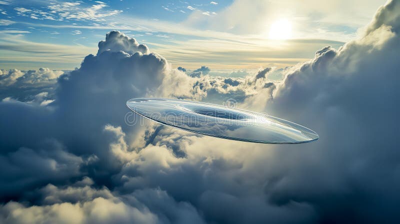 UFO Sighting Above Clouds at Sunset Stock Illustration - Illustration ...