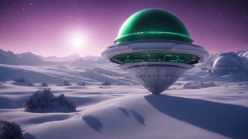 Ufo in the Snow _A Space Craft Soars Over an Exotic Planet that Has Ice ...