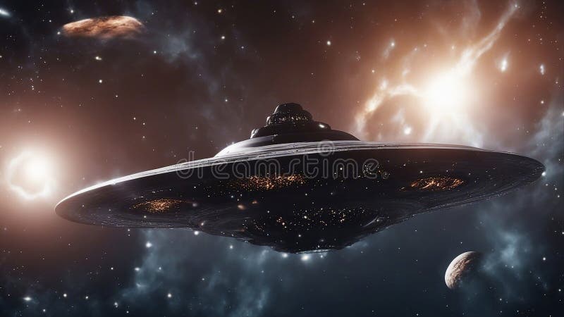 Ufo in Space Exploding Black Hole, Alien Spaceship in the Universe ...