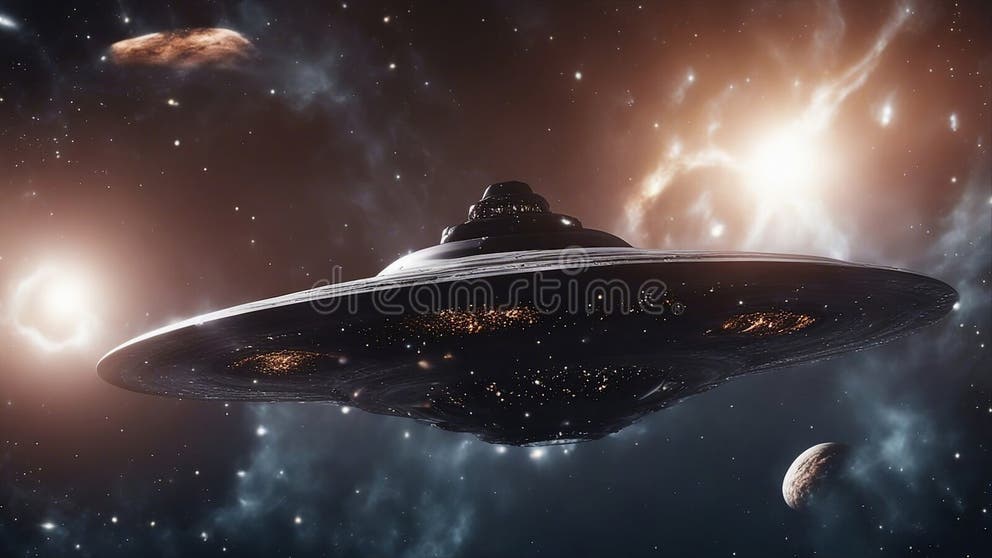 Ufo in Space Exploding Black Hole, Alien Spaceship in the Universe ...