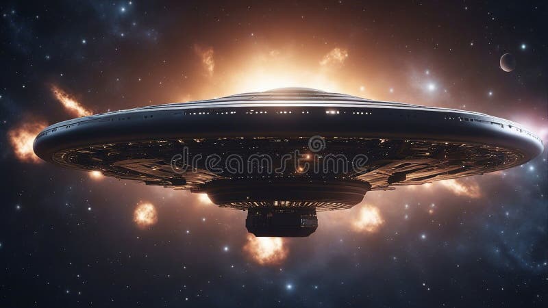 Ufo in Space Exploding Star, Alien Spaceship in the Universe ...