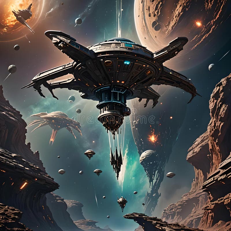 UFO Spaceship Attacking the Planets in the Solar System Stock ...