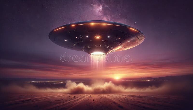A UFO or Spaceship in the Shape of a Disk Raising Clouds of Dust into ...