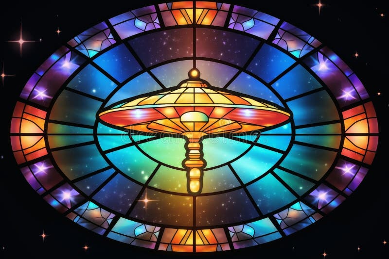 A UFO on a Stained Glass Window Stock Illustration - Illustration of ...