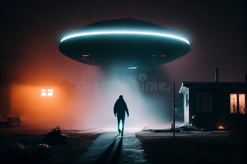UFO or UAP Abducts a Human at Night.generative Ai Stock Illustration ...