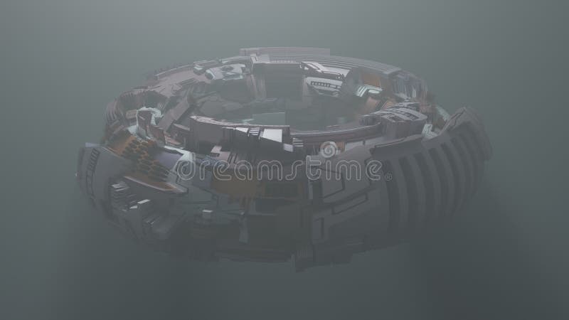 UFO Unidentified Flying Object in the Fog, Clouds. Spacecraft of the ...