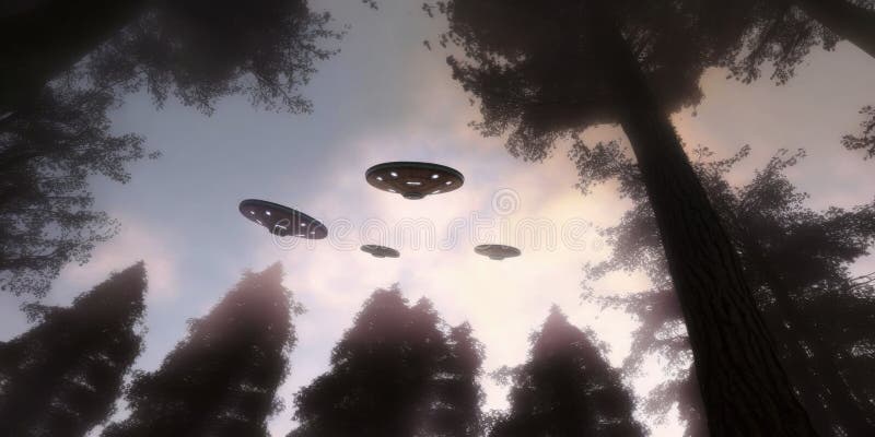 UFOs Seen through Trees stock illustration. Illustration of spacecrafts ...