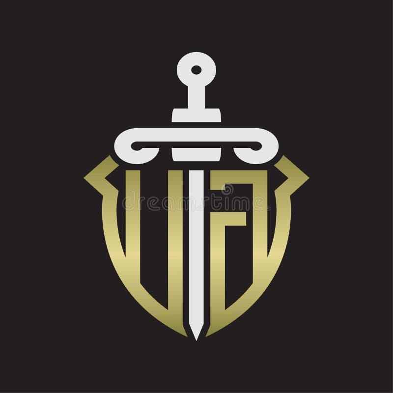 UG Logo Monogram with Sword and Shield Combination Isolated with Gold ...